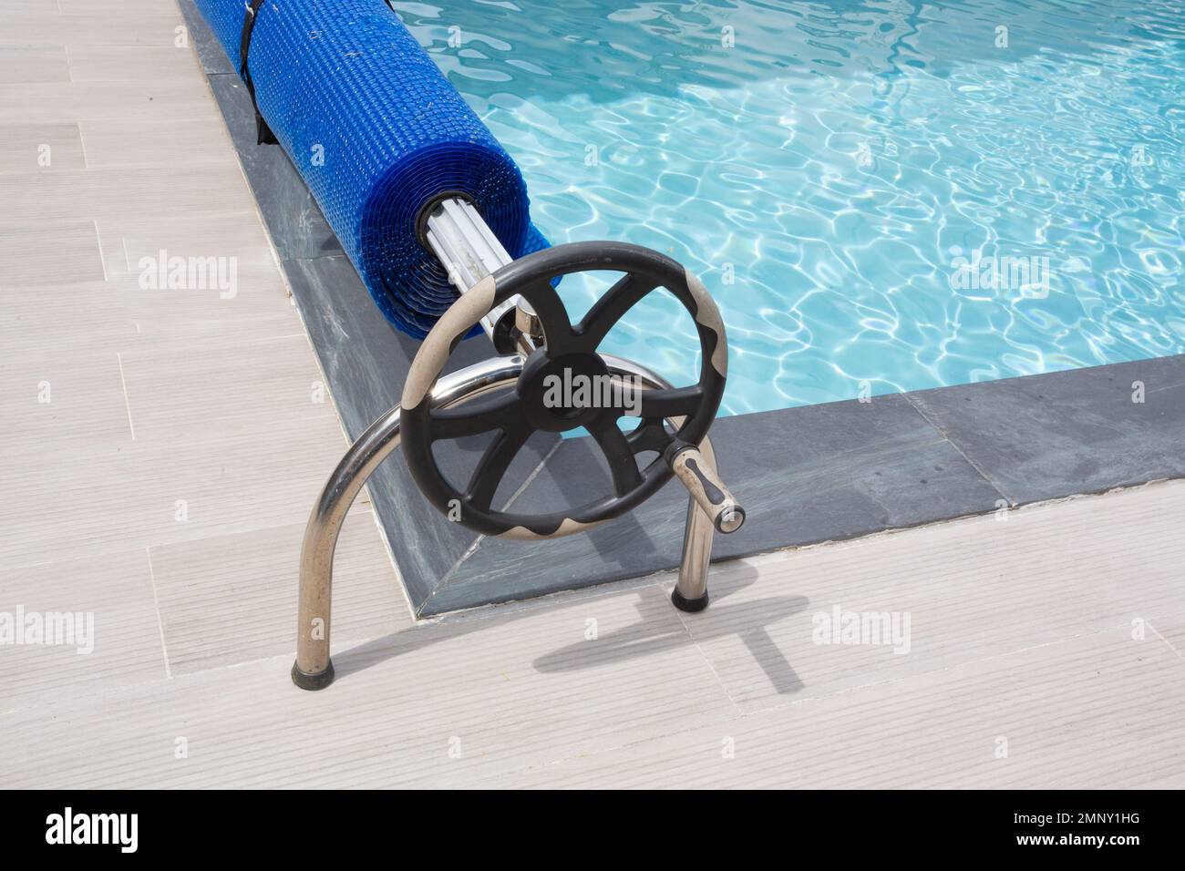 Pool blue bubble cover winder swimming detail steering wheel Stock ...