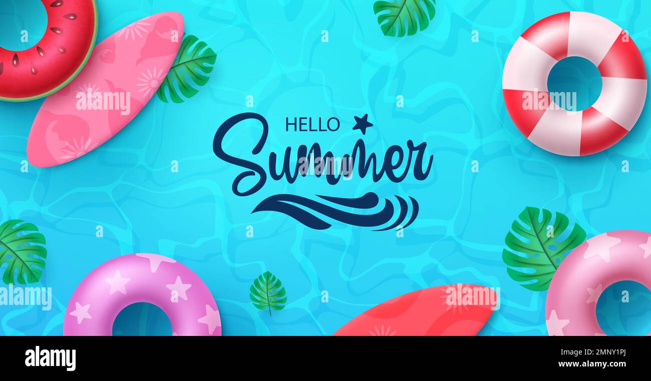 Summer vector background design. Hello summer text in swimming pool ...