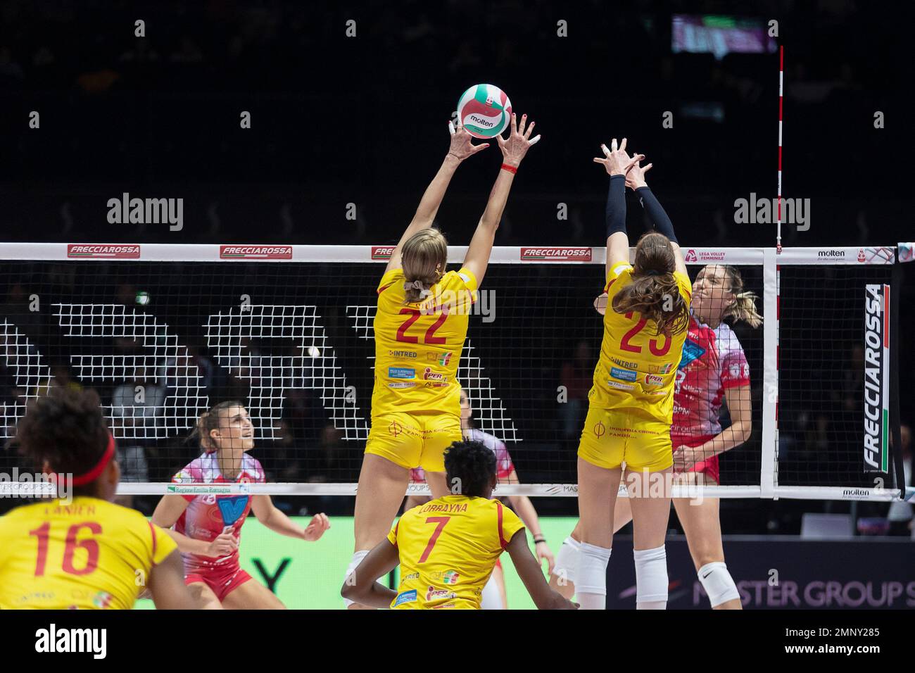 Spike of Jordan Larson (Vero Volley Milano) over the block Federica ...