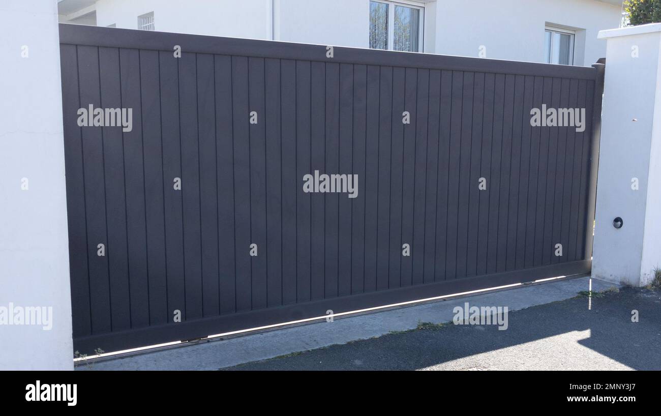 Aluminum gate sliding modern design dark grey portal of suburb garden ...