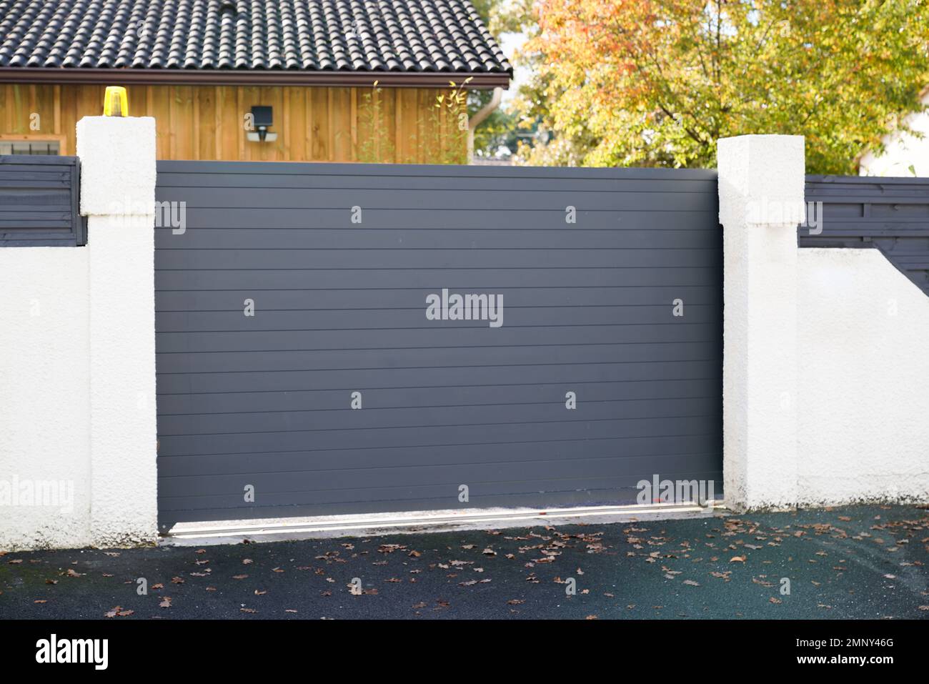 slide entry high grey sliding metal gate house portal of suburb home ...