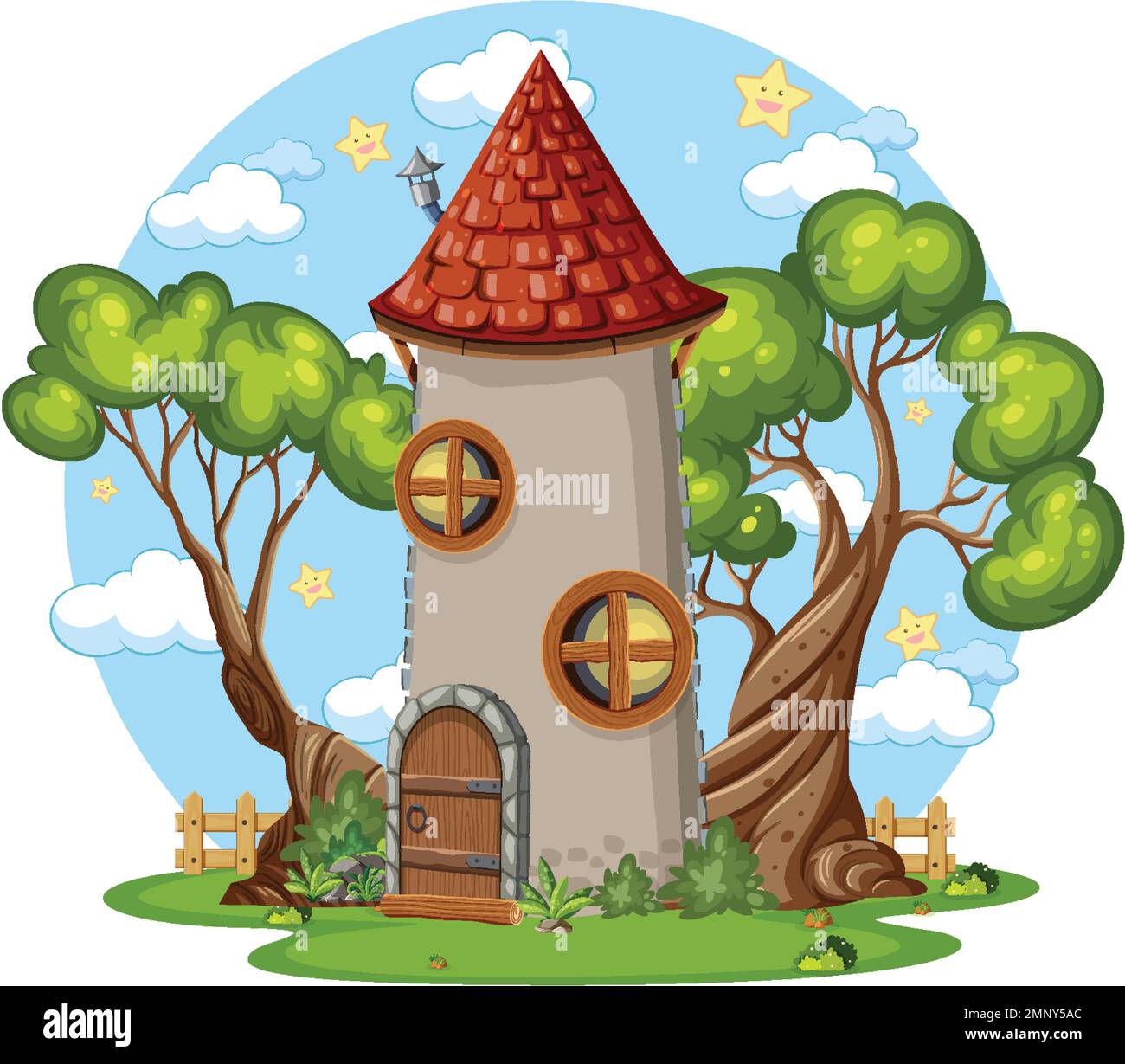 Fairytale tower decorated with tree illustration Stock Vector Image ...