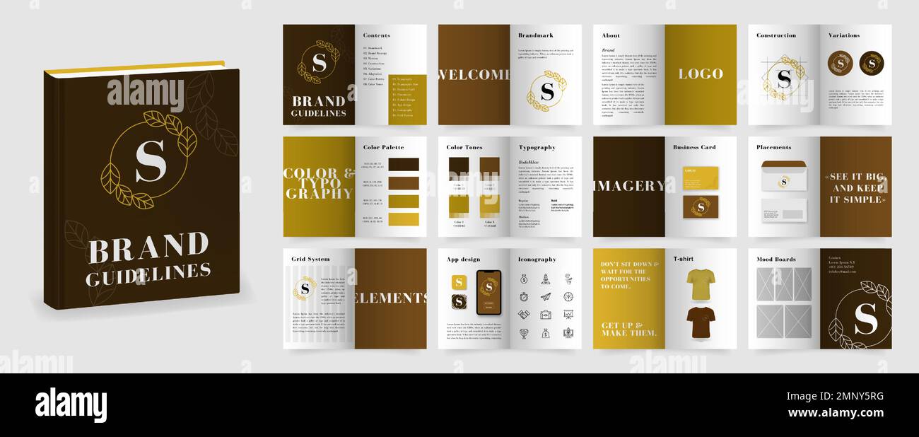 Brown and Gold Brand Guidelines template. Brand Manual presentation in ...