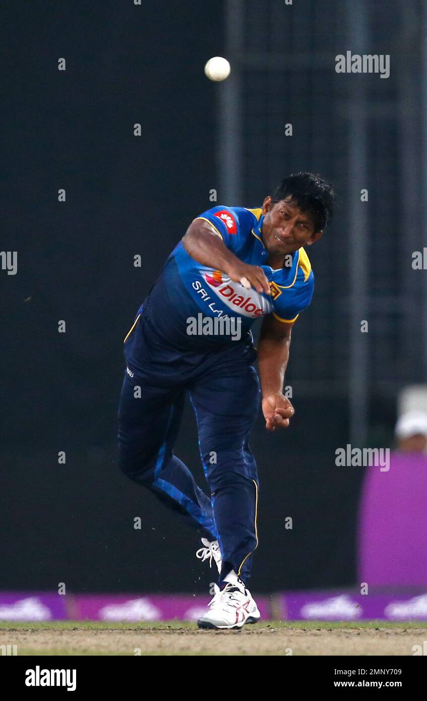 Sri Lanka's Jeevan Mendis bowls against Bangladesh during the first ...