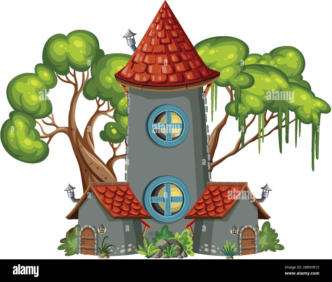 Fairytale tower decorated with tree illustration Stock Vector Image ...