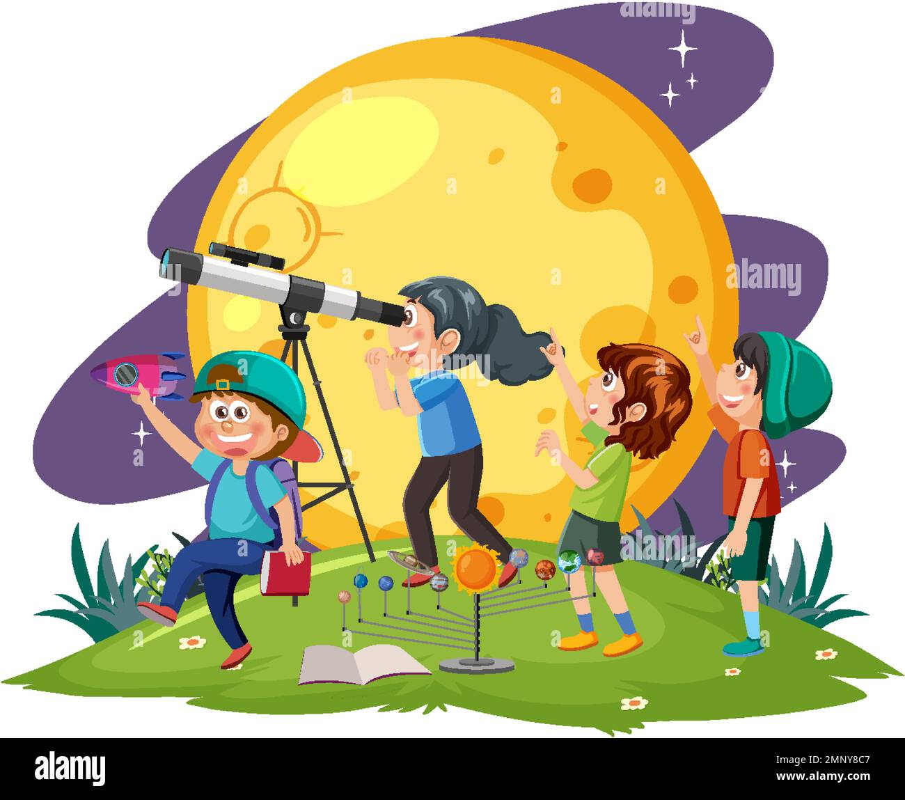 Kids observing through telescope illustration Stock Vector Image & Art ...