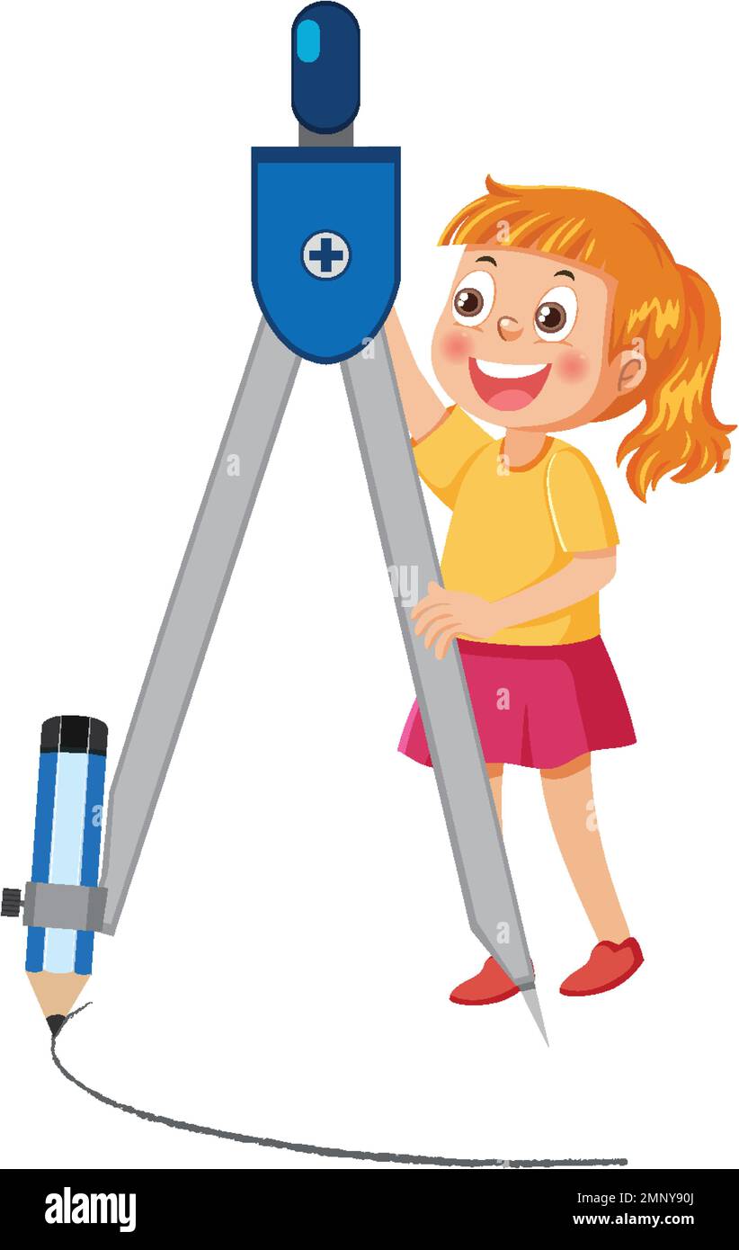 Math girl cartoon character with compass illustration Stock Vector ...