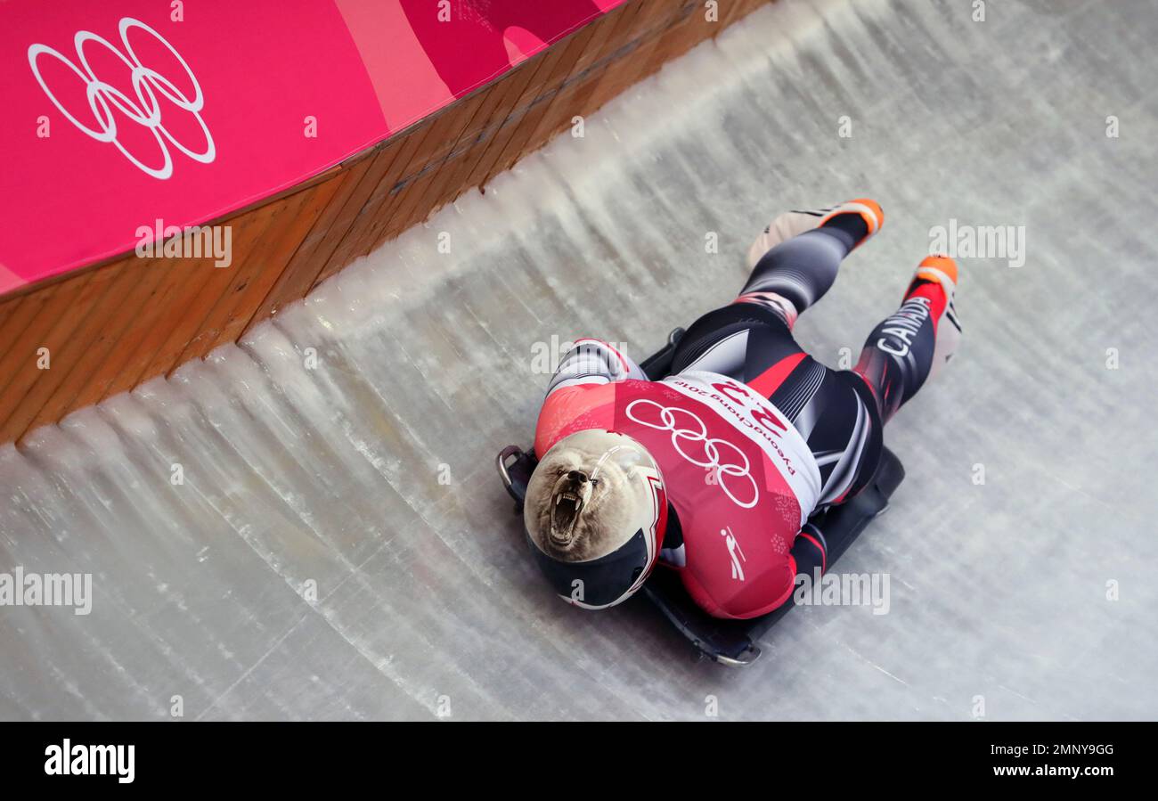 Barrett Martineau of Canada takes a curve during the men's skeleton ...