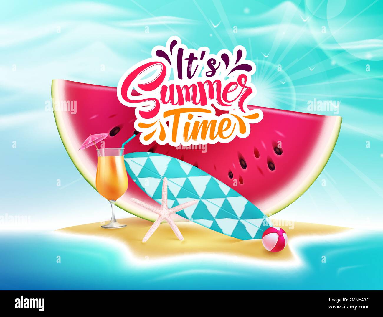 Summer time vector background. It's summer time text in island ...
