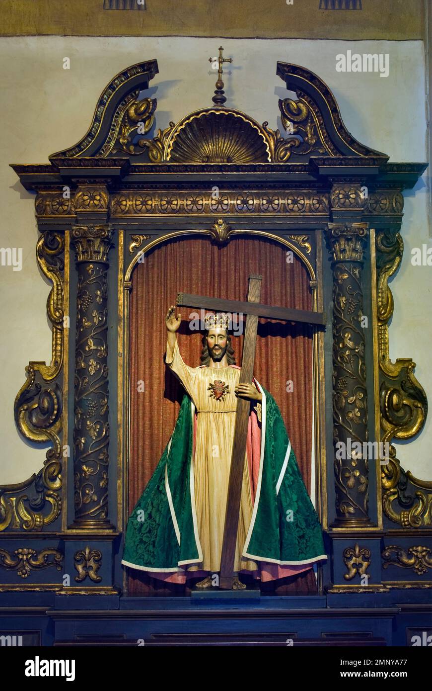 Carved wood polychrome statue of Jesus Christ resurrected at Mission ...