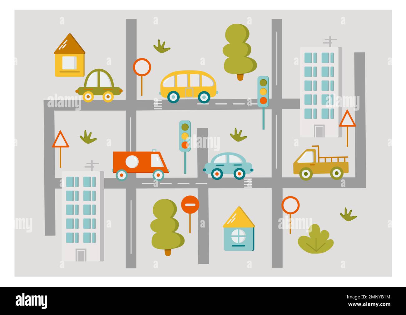 Cute town map for kids room. Landscape with lot details. Vector ...