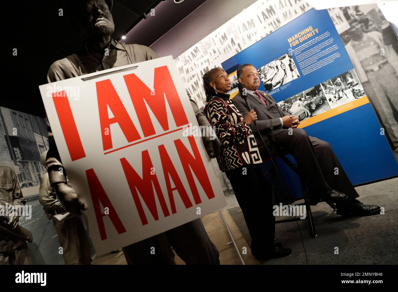 Rev. Jesse Jackson, right, and Iva E. Carruthers are interviewed at the National Civil Rights ...