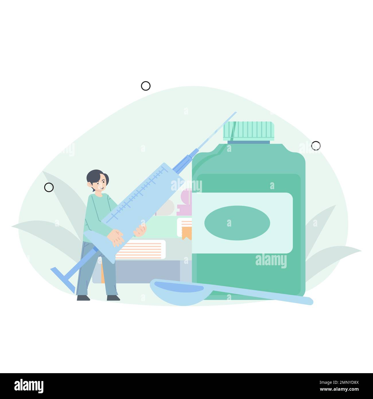illustration of medicine and syringe. illustration of a person holding ...