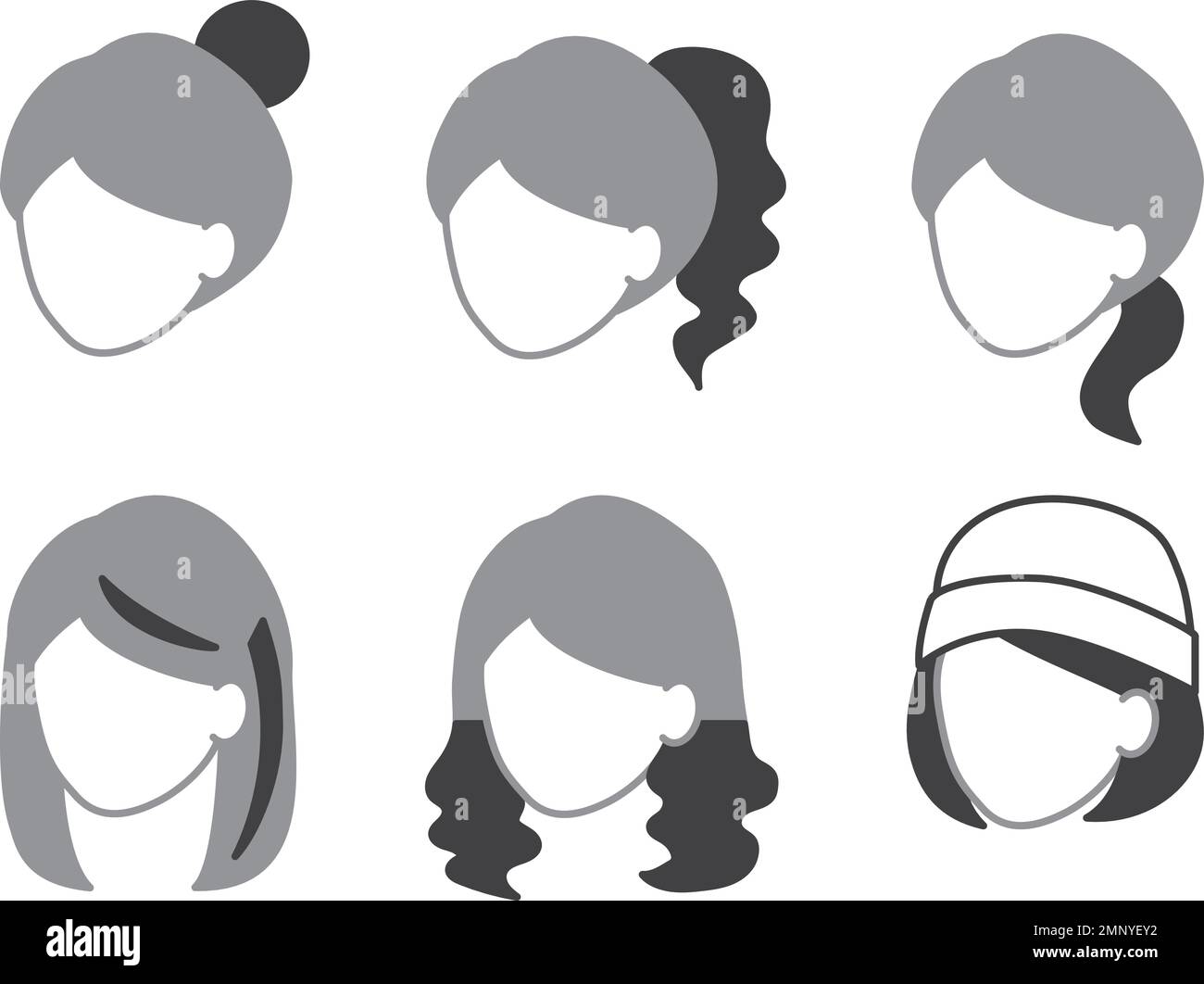 Types of partial wigs. Faceless icon. Simple monochrome face icon Stock ...