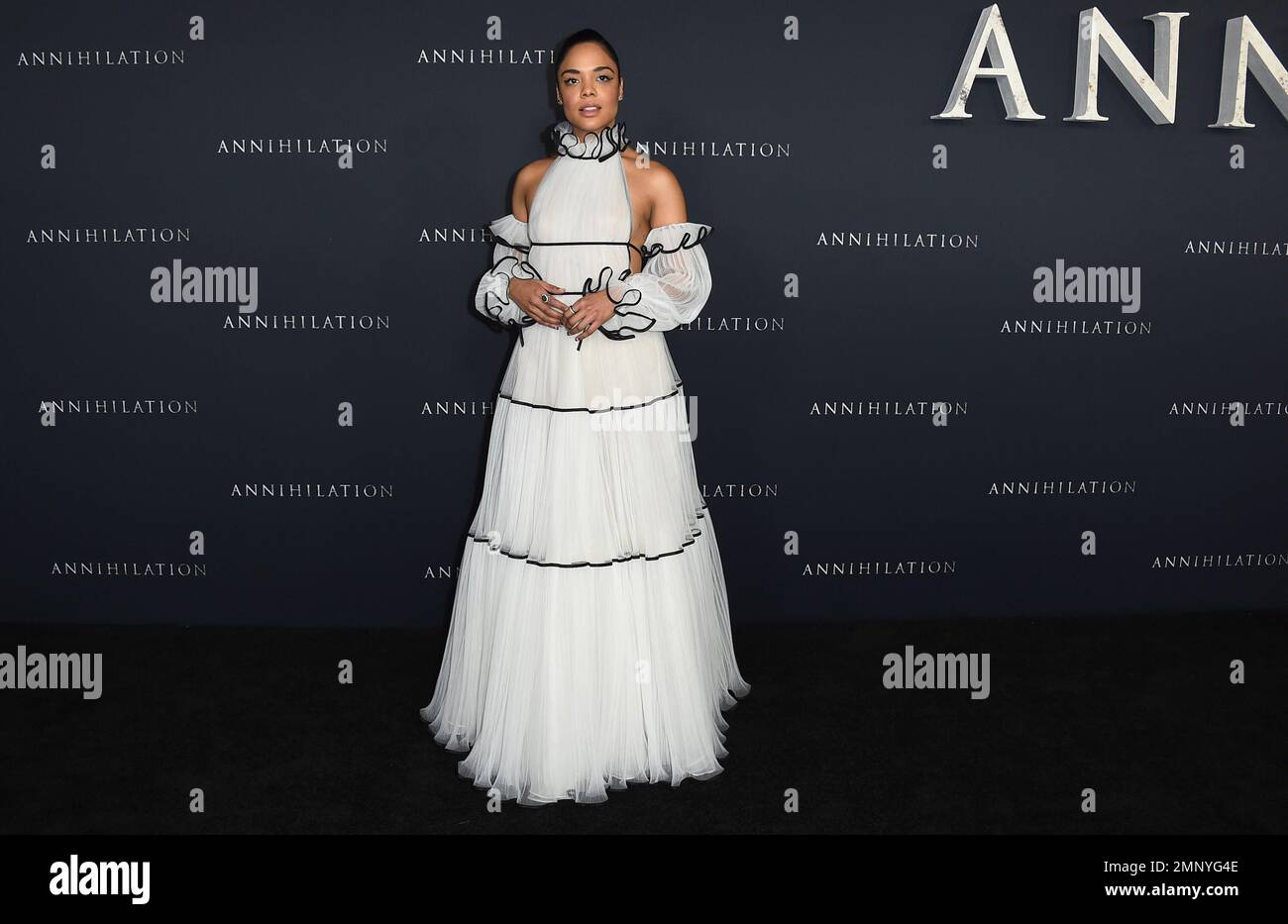 Tessa Thompson arrives at the Los Angeles premiere of "Annihilation" at ...