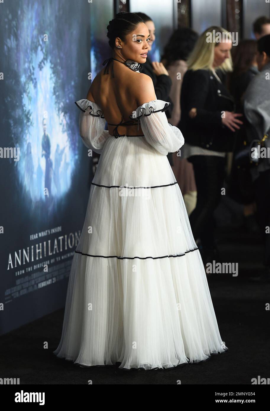 Tessa Thompson arrives at the Los Angeles premiere of "Annihilation" at ...