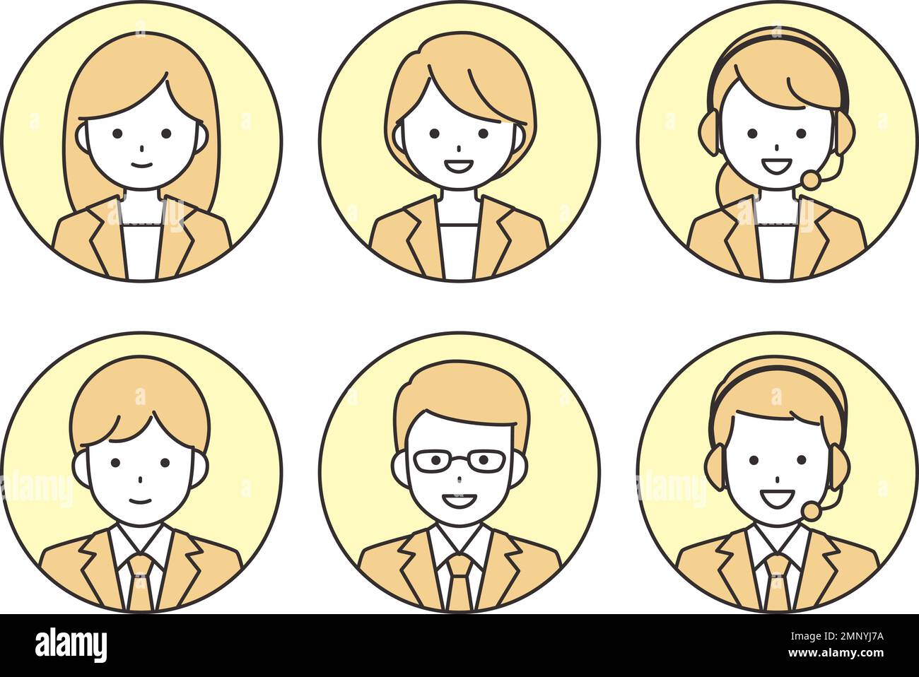 Icon of men and women in suits. Circular and contoured design. Yellow. Simple illustration with ...