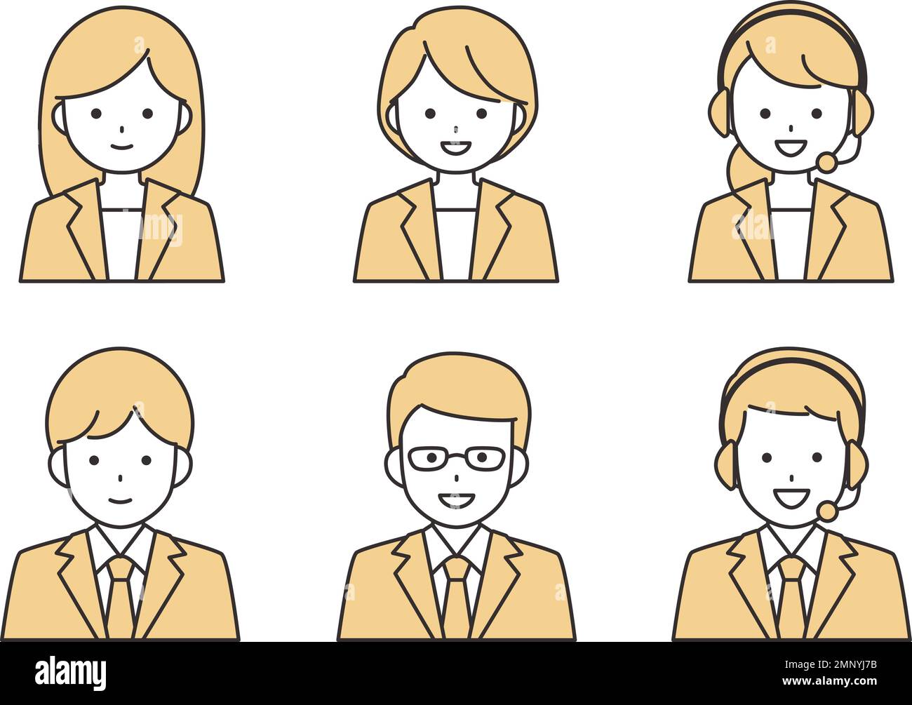 Icon of men and women in suits. Contoured design. Yellow. Simple ...