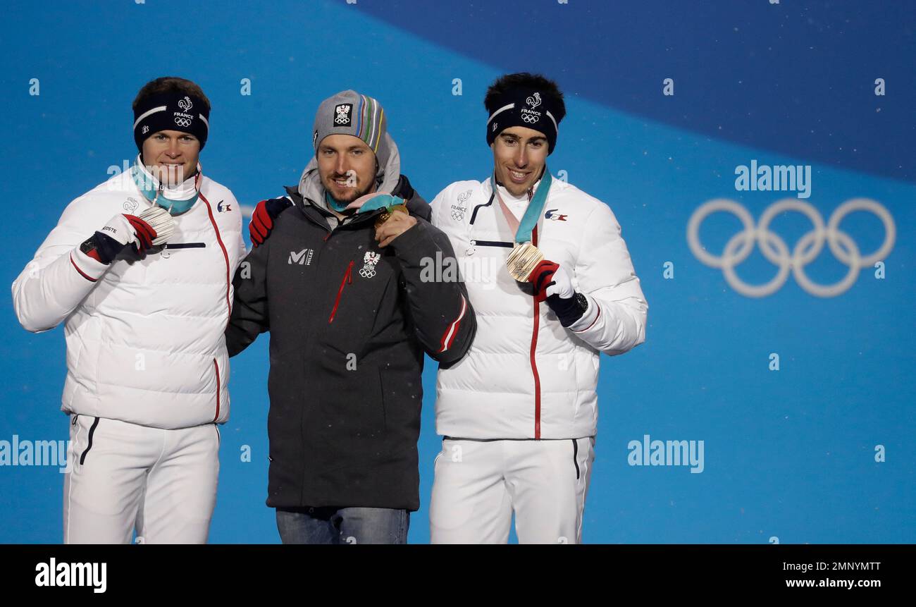 Men's combined medalists from left France's AlexisPinturault, silver ...