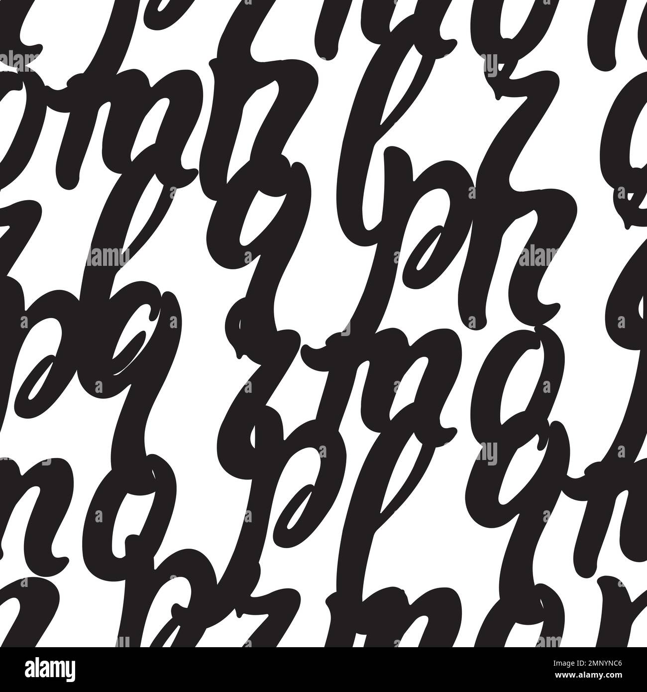 Hand drawn letters seamless pattern. Black and white illustration Stock ...