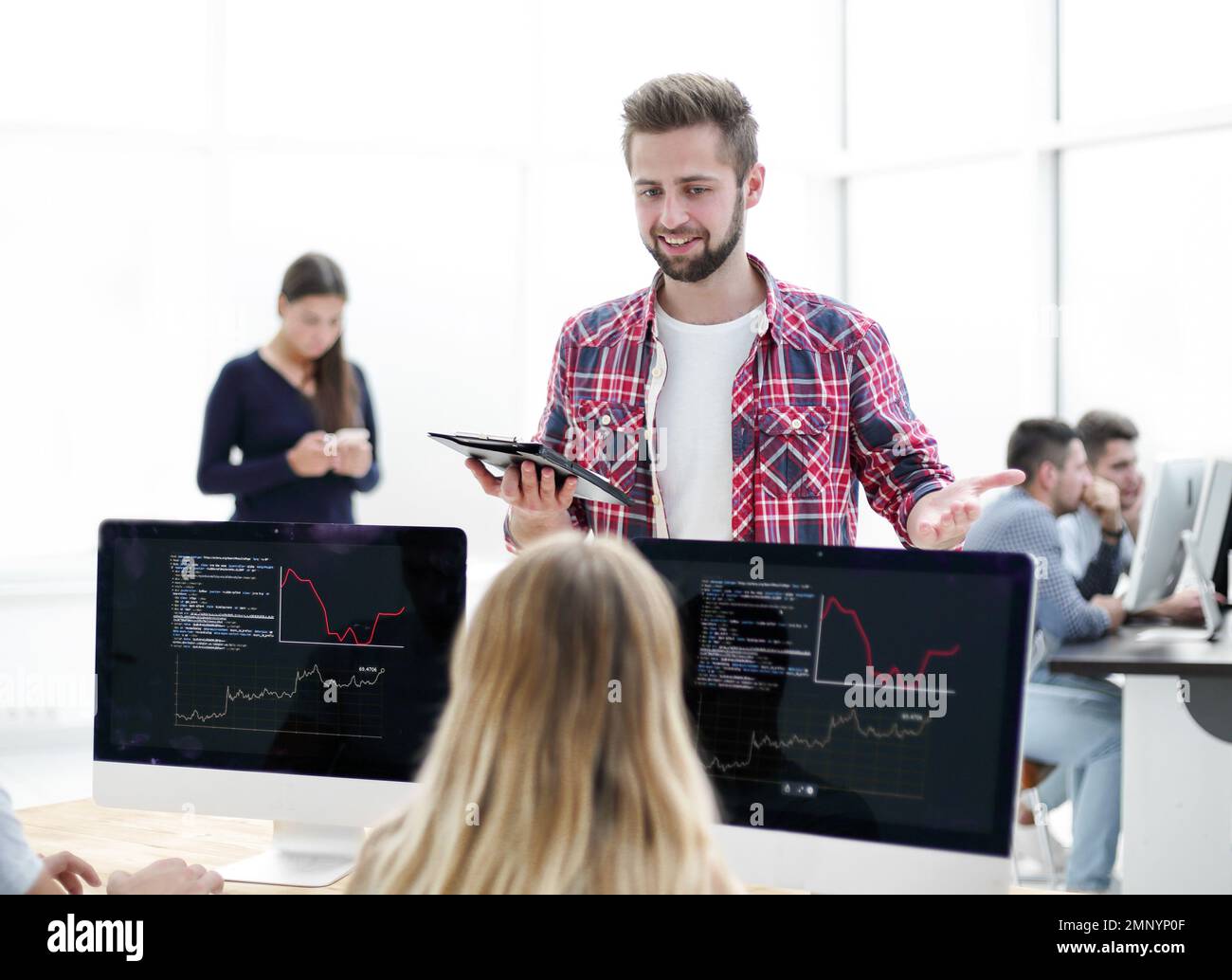 office employees work in a modern office Stock Photo - Alamy