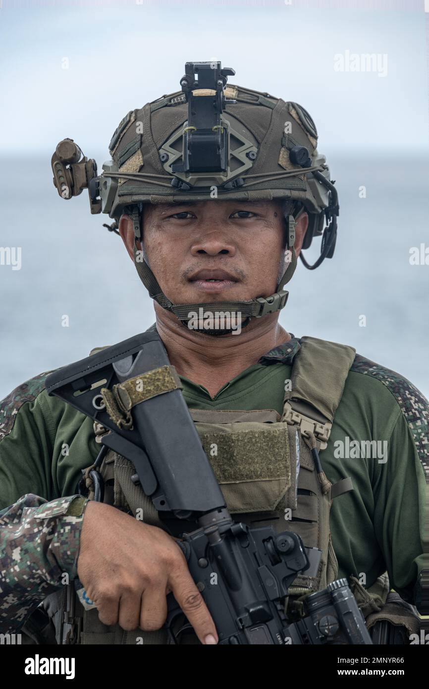 A Philippine Marine participates in a combined amphibious operation ...