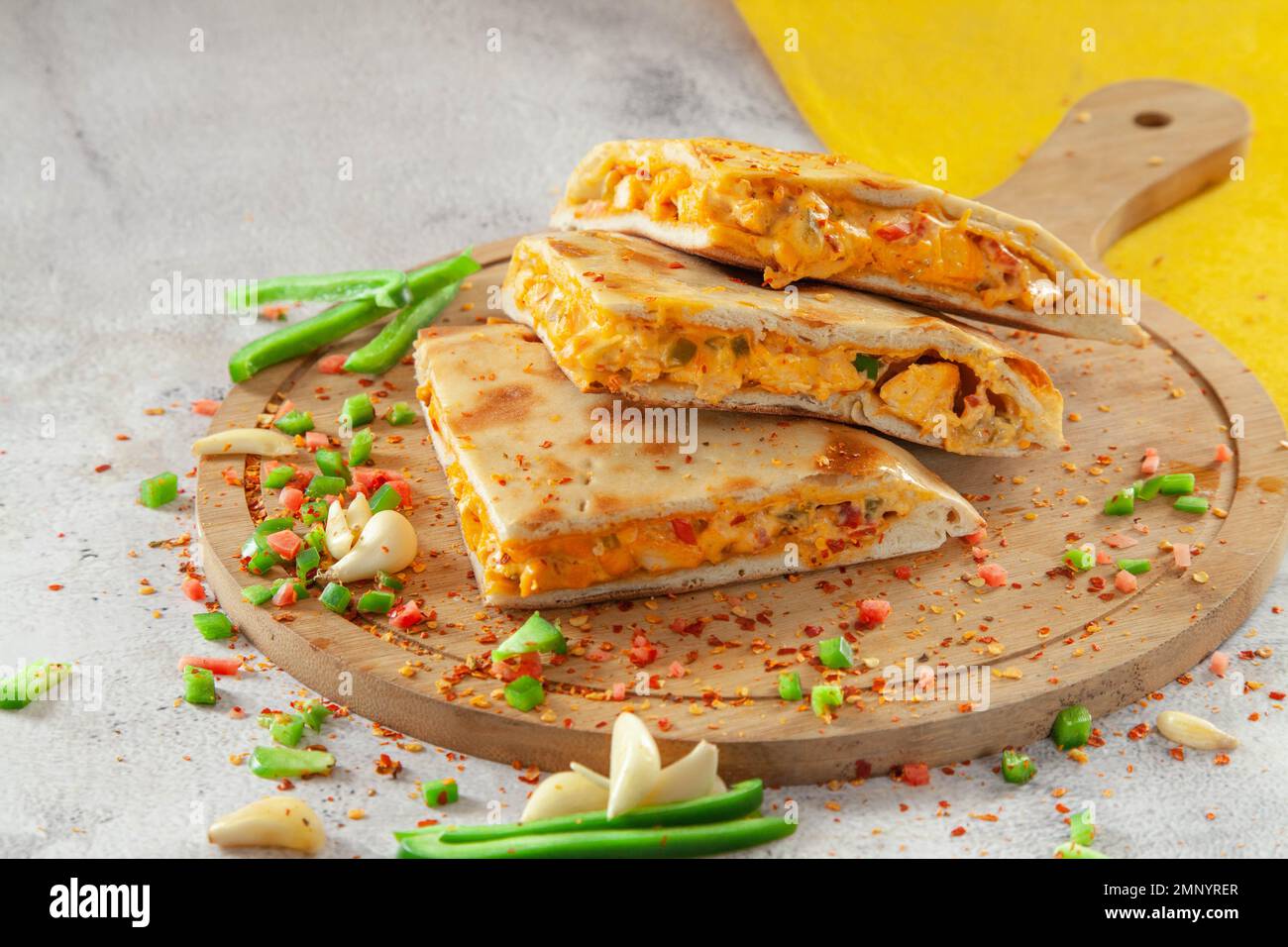Stuffed chicken naan moroccan flavour with spices and veggies on a ...
