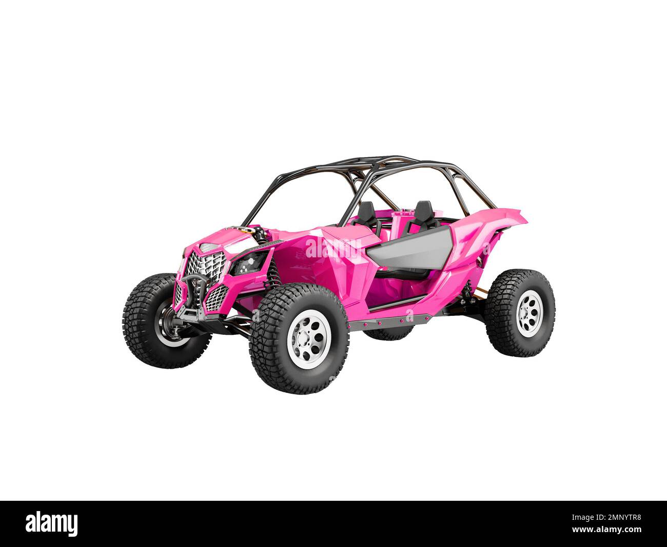 3D illustration of an pink rally car on white background no shadow ...
