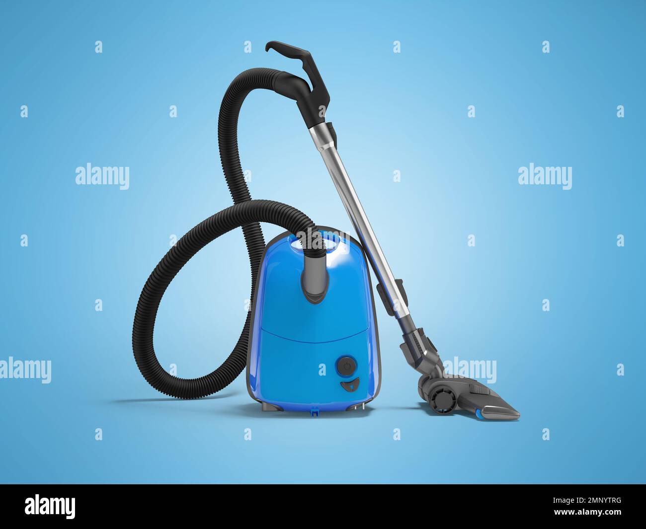 3D illustration of blue electric vacuum cleaner for dry cleaning on ...
