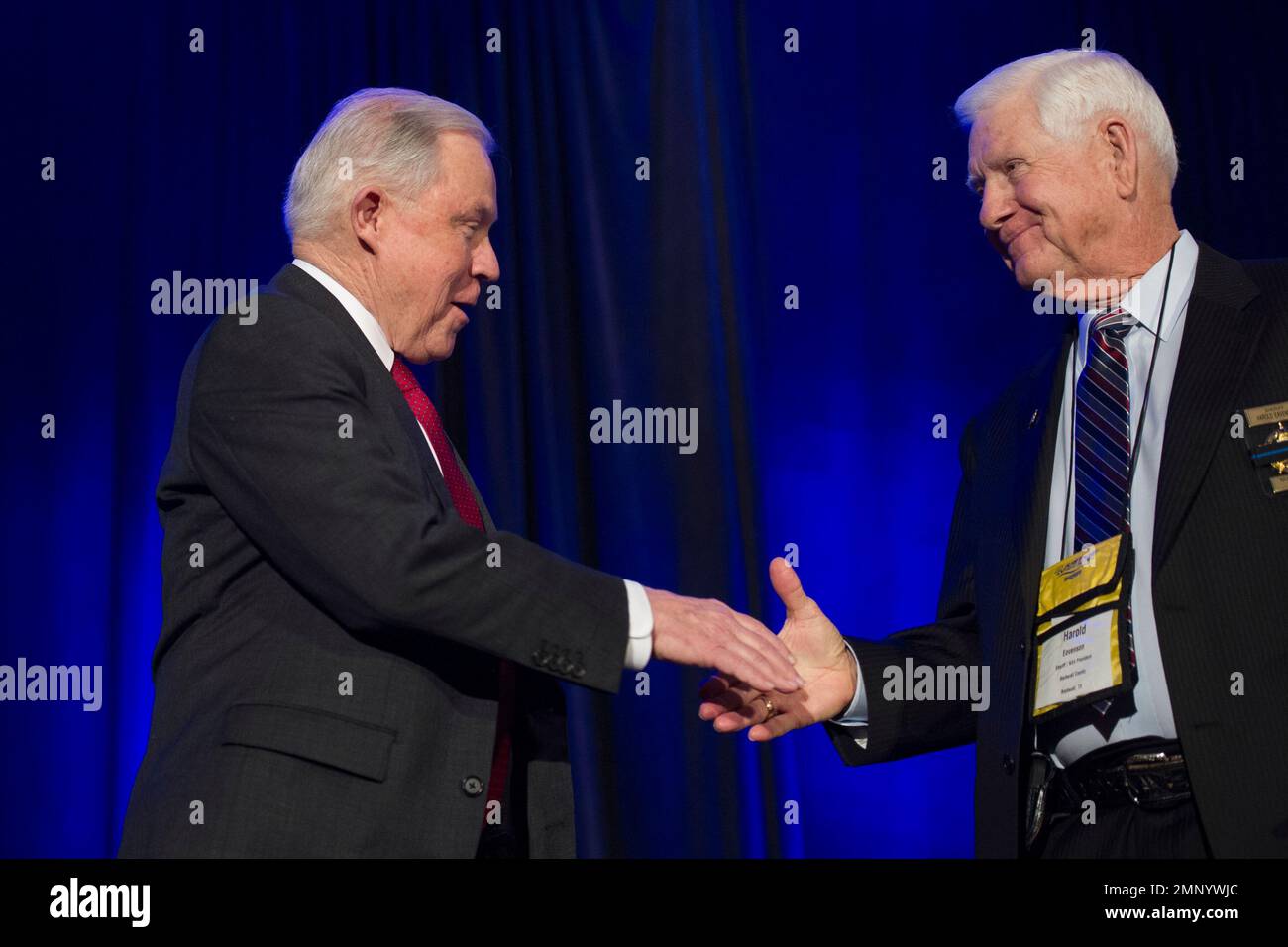 Attorney General Jeff Sessions shakes hands with Sheriff Harold ...