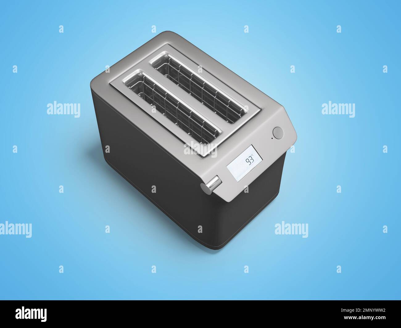 3D illustration of metal electric toaster on blue background with ...