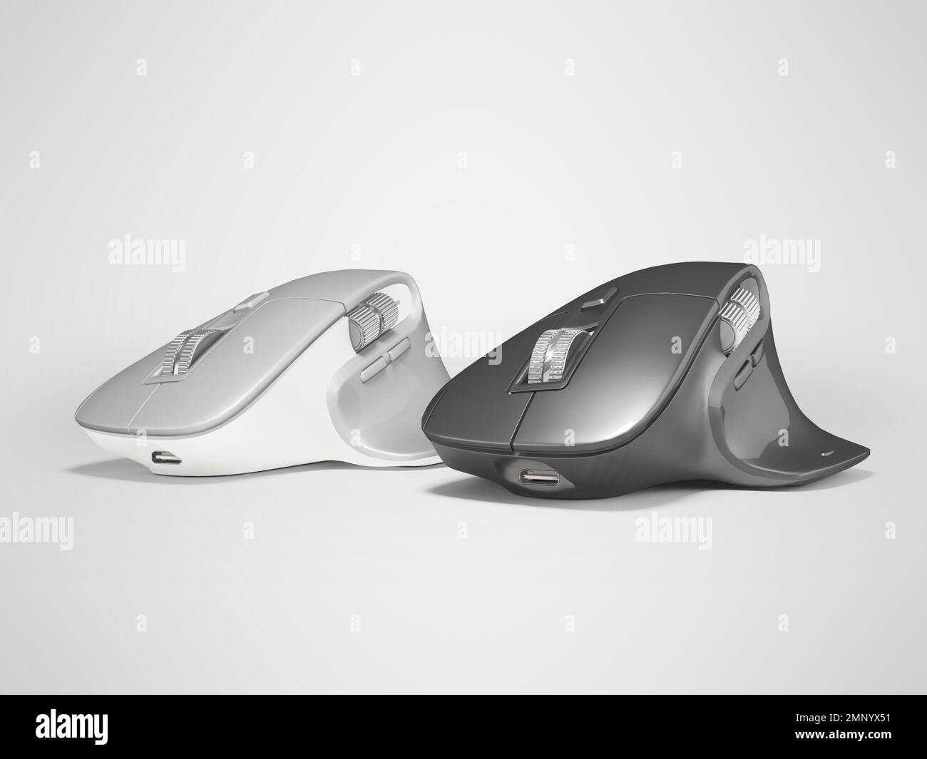 3D illustration of two modern computer mice for professional work on ...