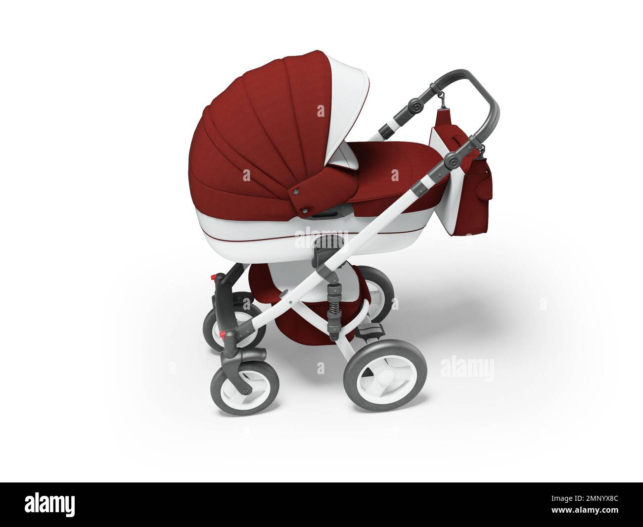 3d illustration of white baby carriage cradle for autumn walks with ...