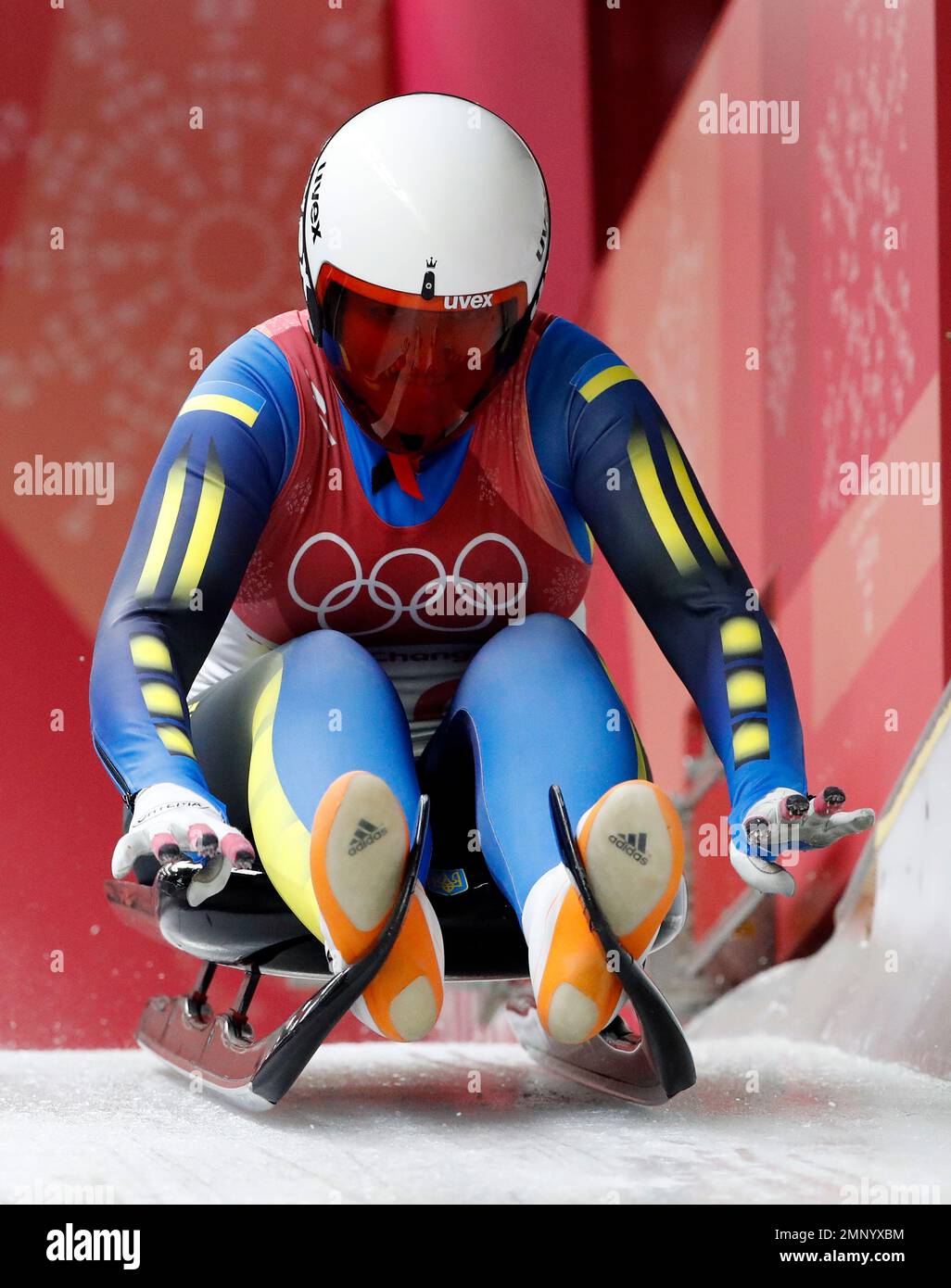 Olena Stetskiv of Ukraine starts her first run during the women's luge ...