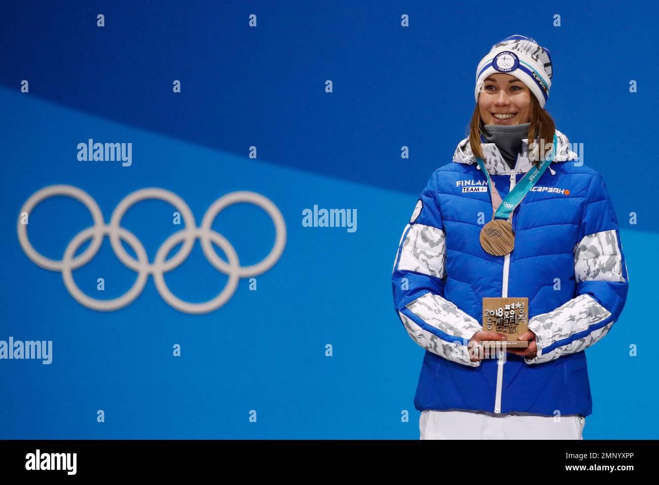 Women's slopestyle bronze medalist EnniRukajarvi, of Finland, smiles ...