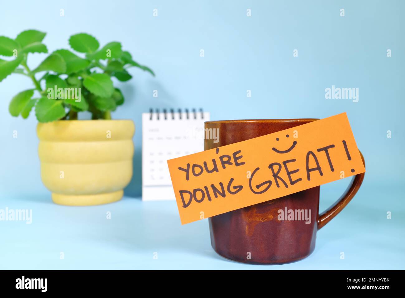 You're doing great words of encouragement concept. Selective focus of a ...