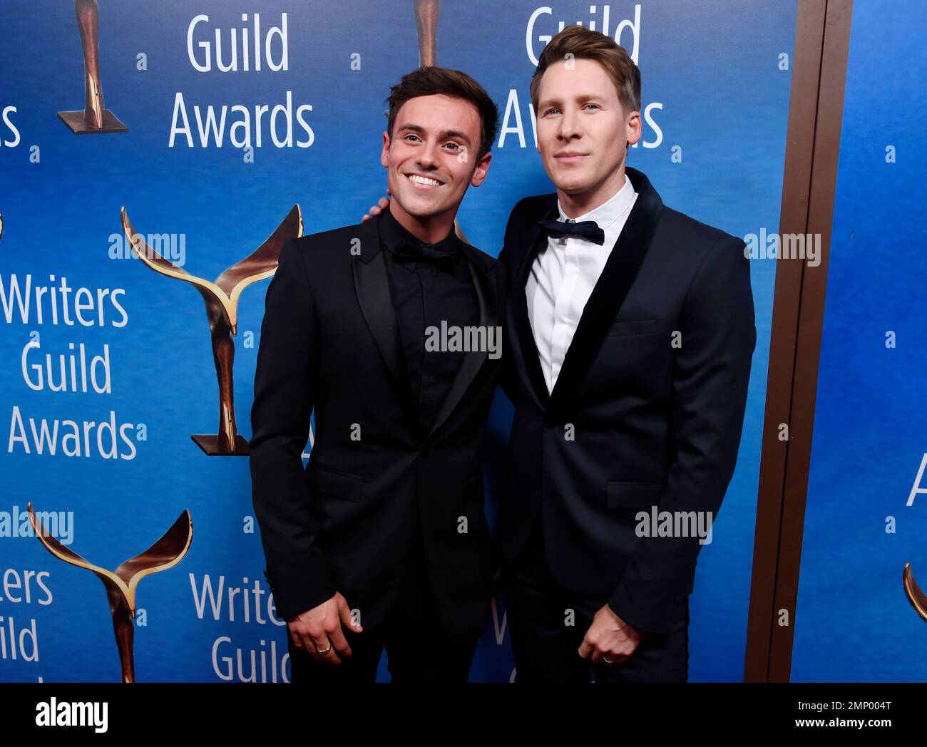Screenwriter Dustin Lance Black, right, recipient of the 2018 Valentine ...