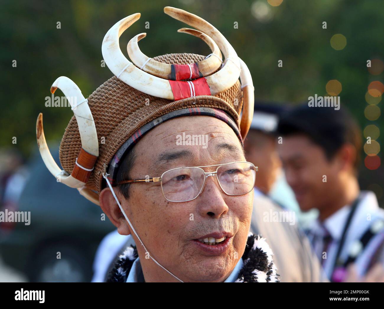 An ethnic Naga man wearing the traditional costume to attend a ceremony ...