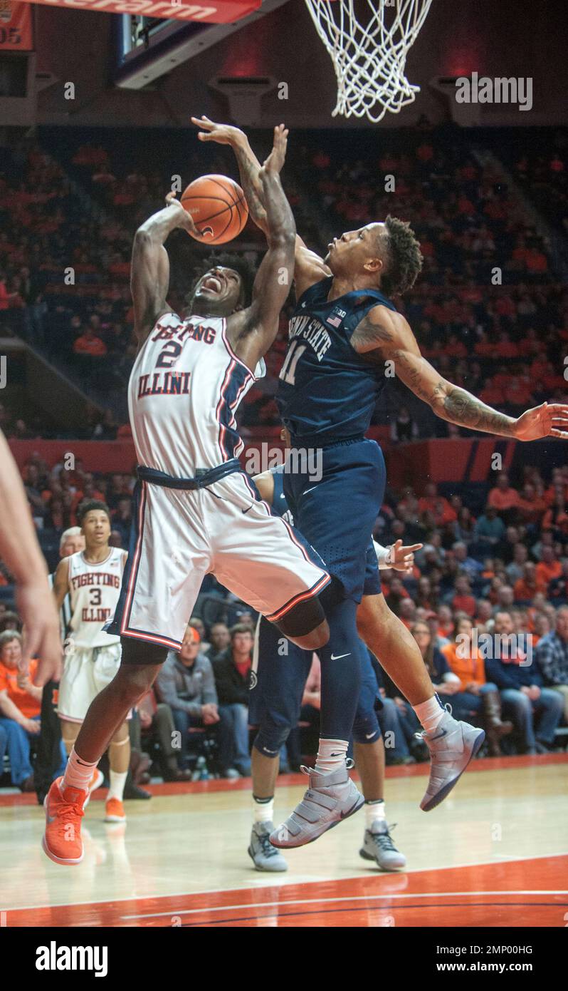 Illinois forward Kipper Nichols (2) is fouled by Penn State forward ...