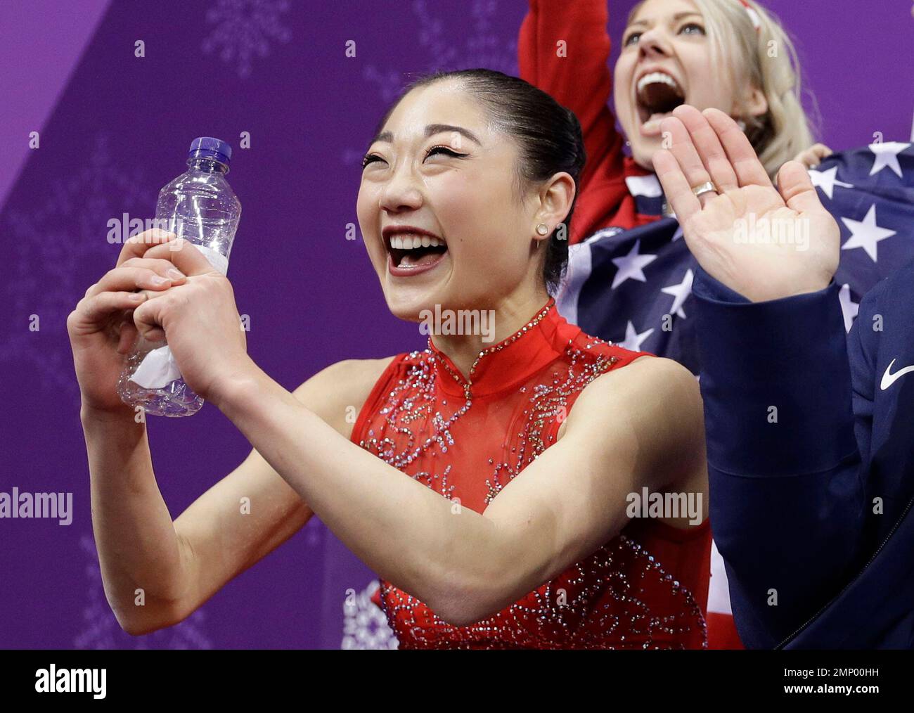 Mirai Nagasu of the United States reacts as she waits for her score in ...