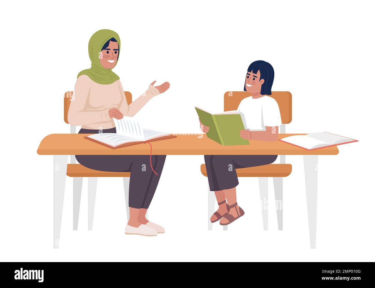Mother explaining daughter home assignment semi flat color vector ...