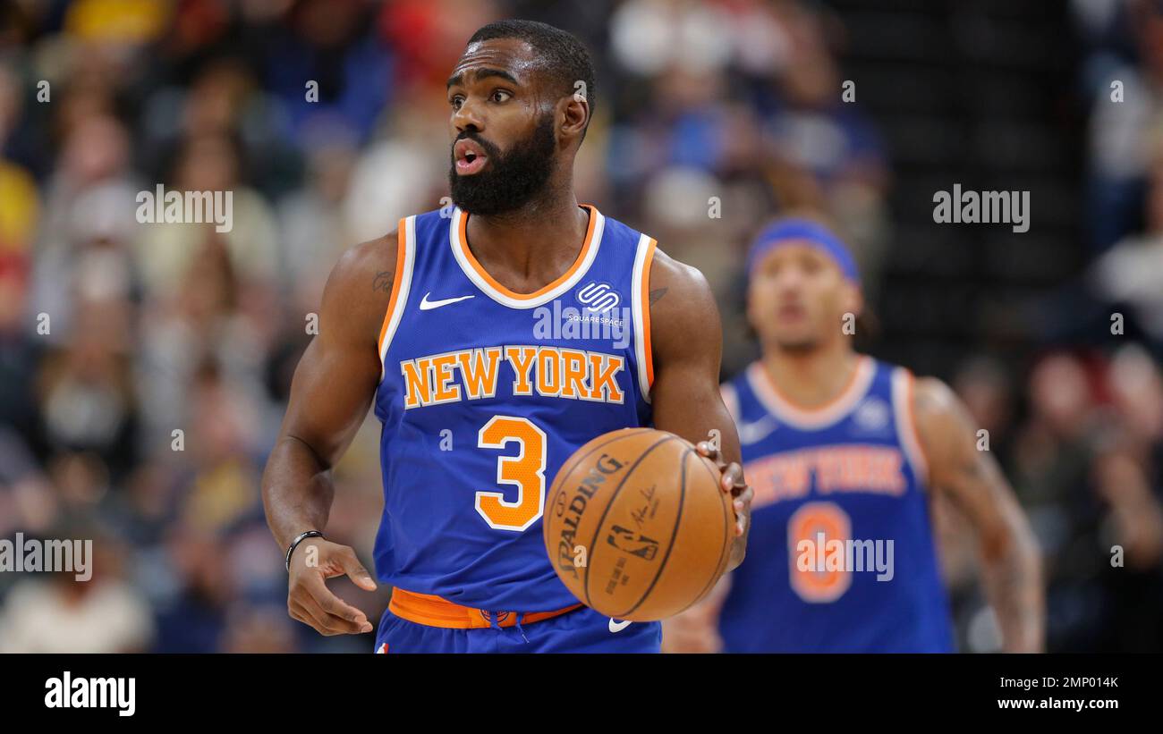 New York Knicks forward Tim Hardaway Jr. (3) brings the ball up court ...