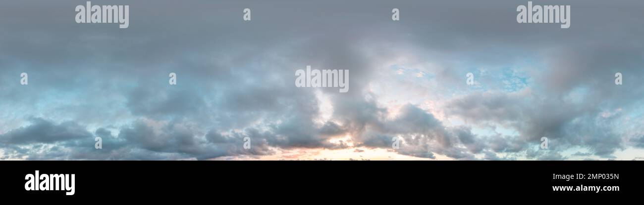 Dark blue sunset sky panorama with pink Cumulus clouds. Seamless hdr ...