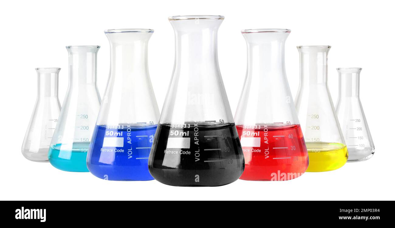 Flask empty and full isolated on white background Stock Photo - Alamy