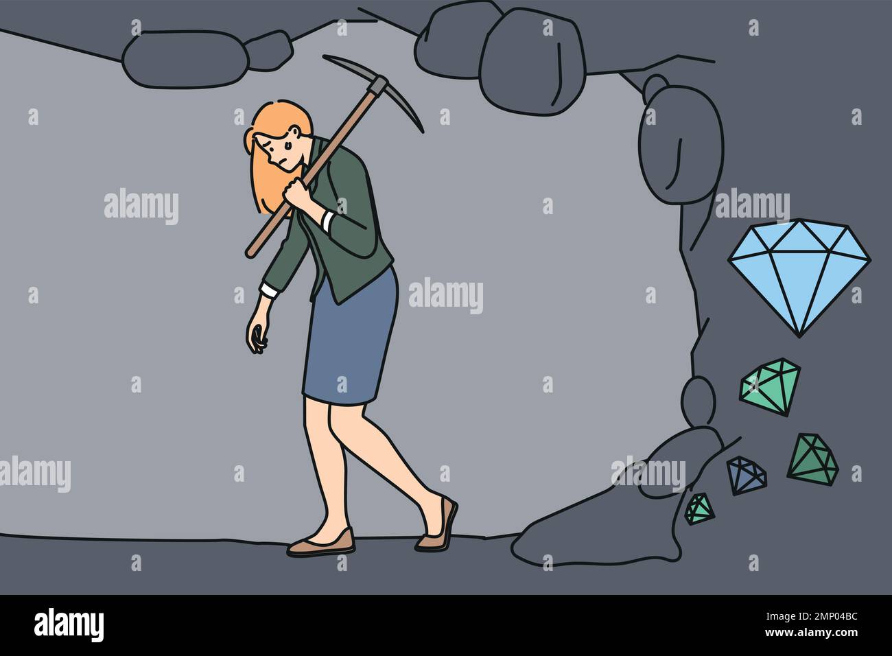 Tired businesswoman quit struggle with diamonds digging feeling ...