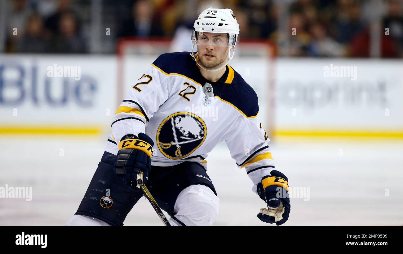 Buffalo Sabres' Johan Larsson, of Sweden, plays against the Boston ...