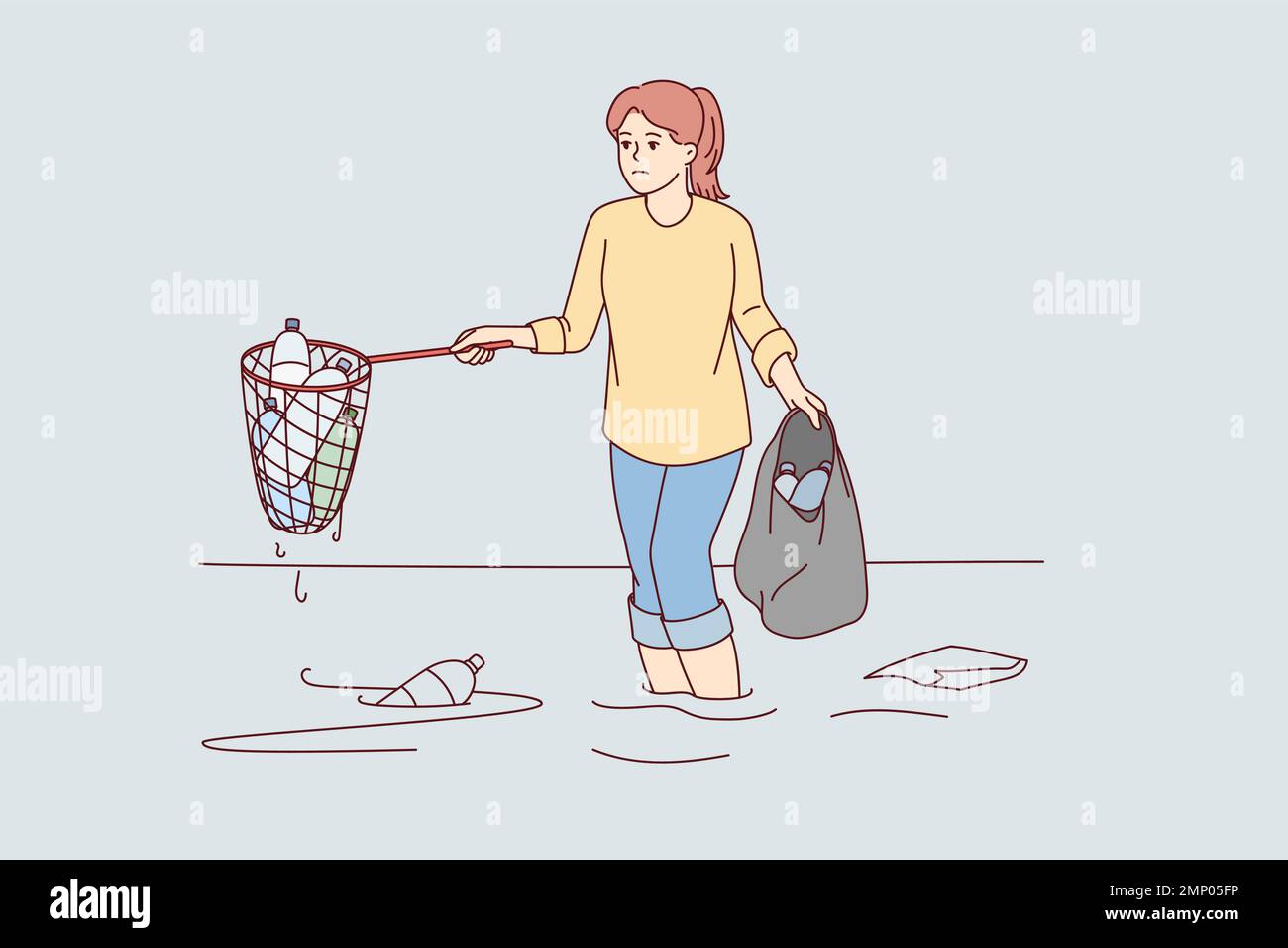 Girl picking up plastic bottles Stock Vector Images - Alamy