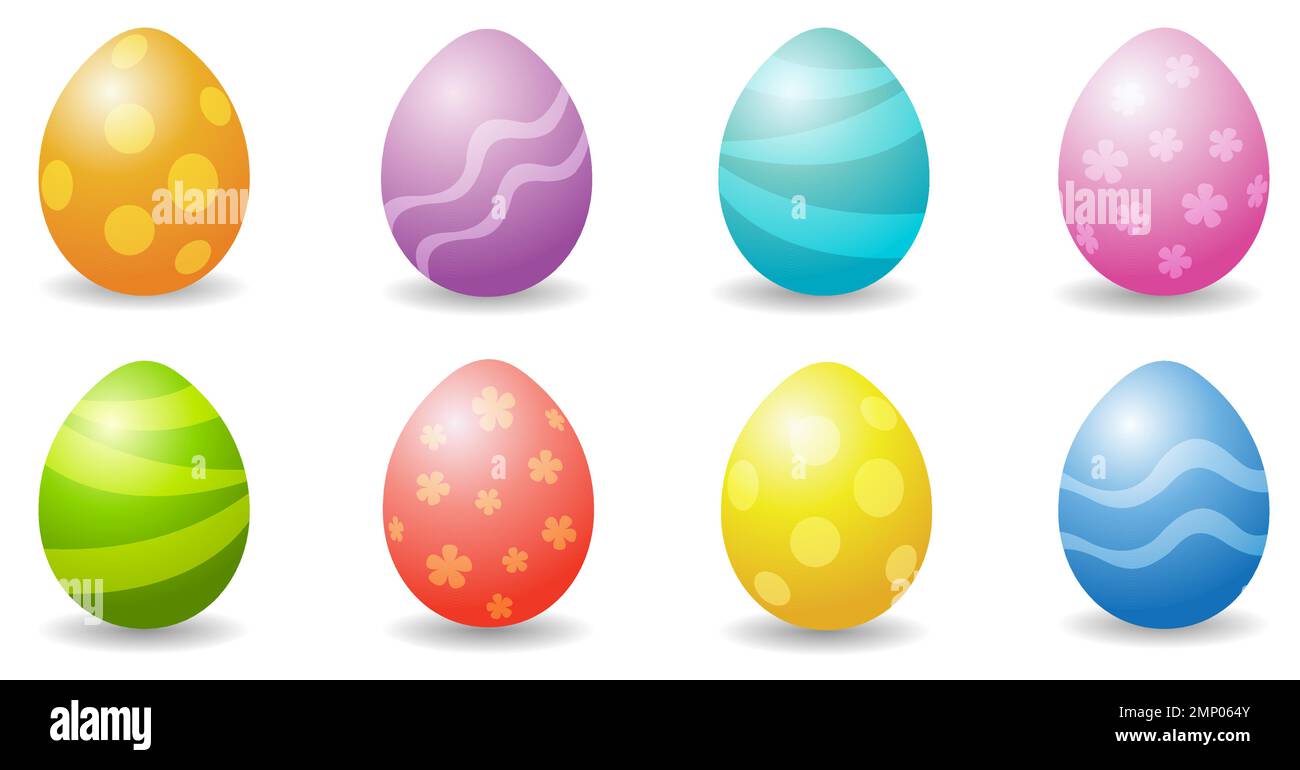Easter eggs in different colors and ornaments. Vector illustration ...