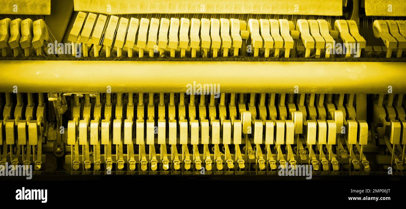 Details of piano mechanism gavel - string, pins and hammers, piano from ...