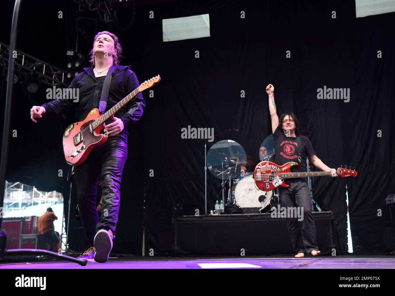 John Rzeznick, left, and Robby Takac of The Goo Goo Dolls perform at ...